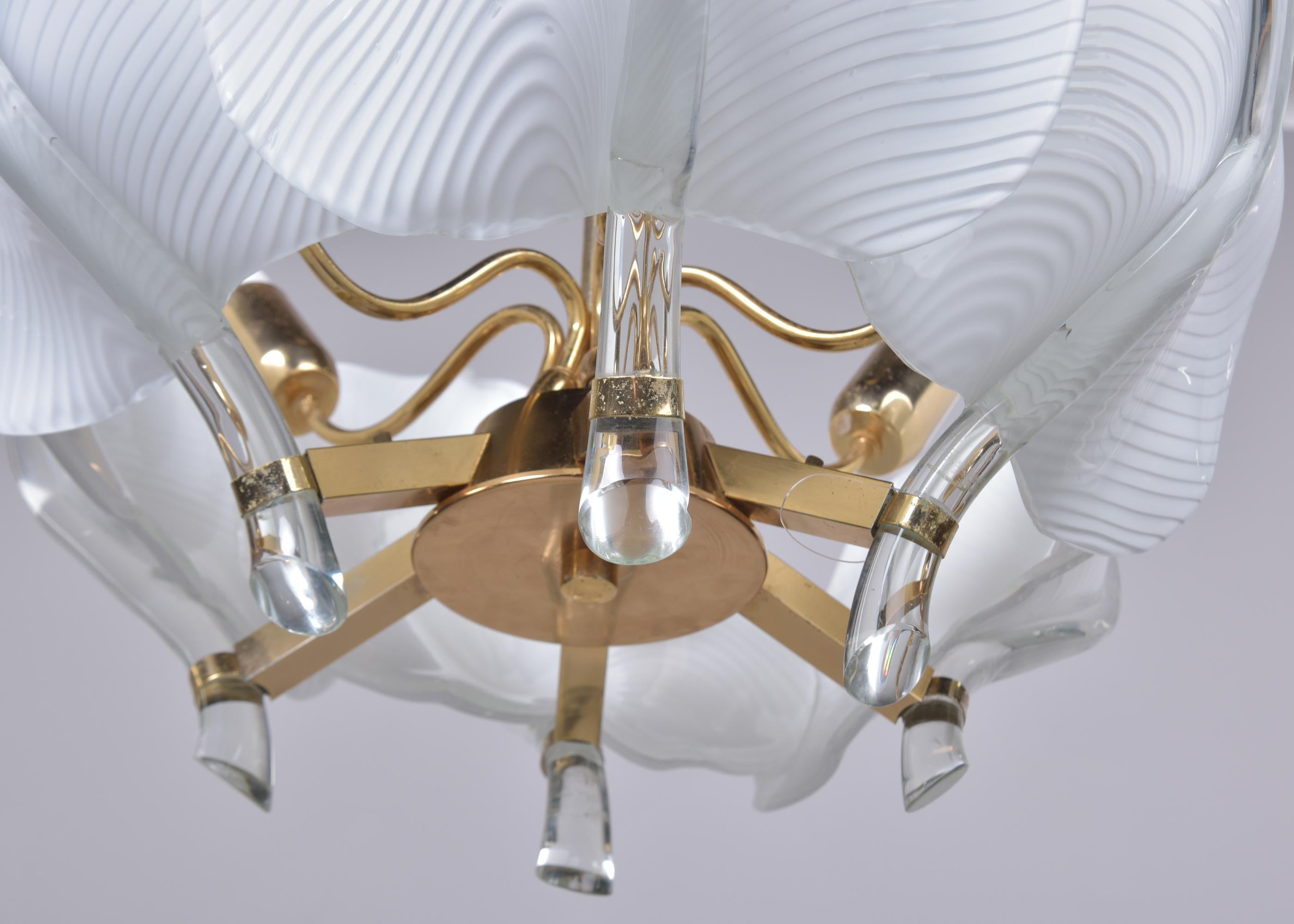 Mid Century Franco Luce for Seguso White Glass Leaf Six Light Fixture ...