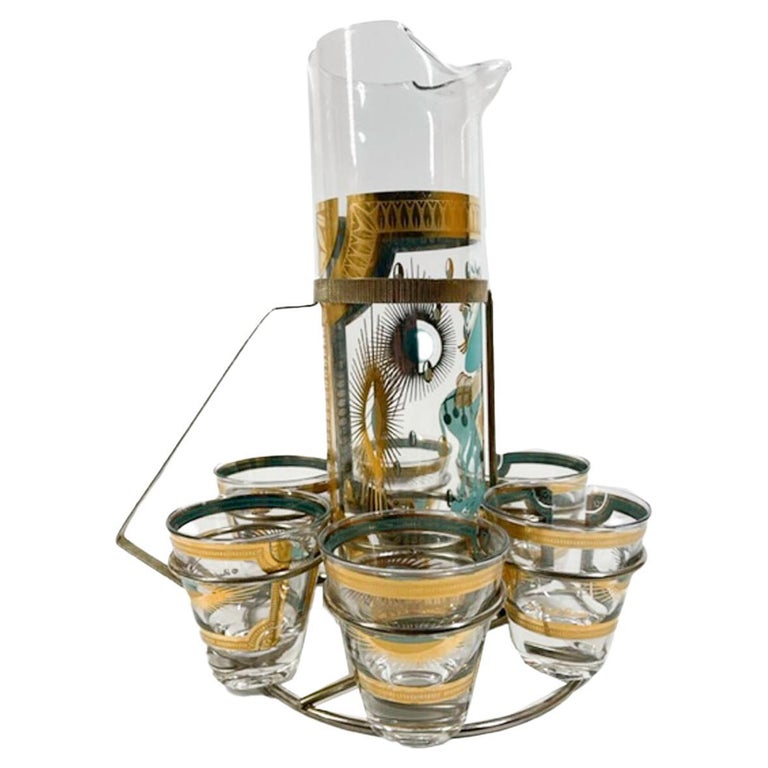 Mid-Century Fred Press Trojan Horse Cocktail Pitcher Set in Aqua with ...