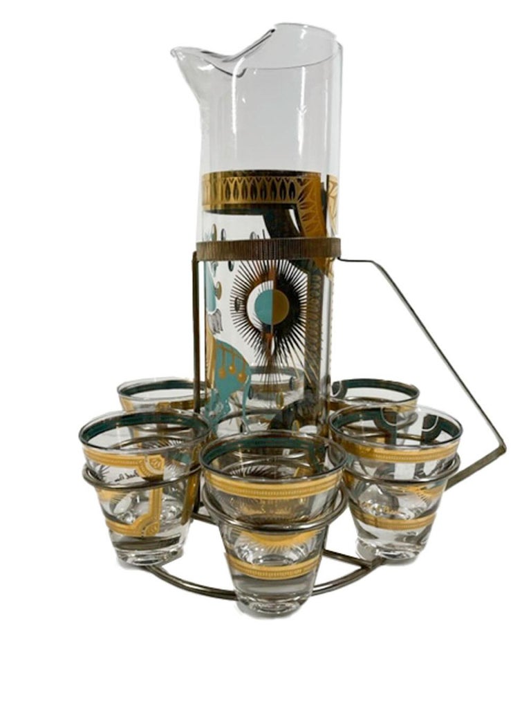 Mid-Century Fred Press Trojan Horse Cocktail Pitcher Set in Aqua with ...