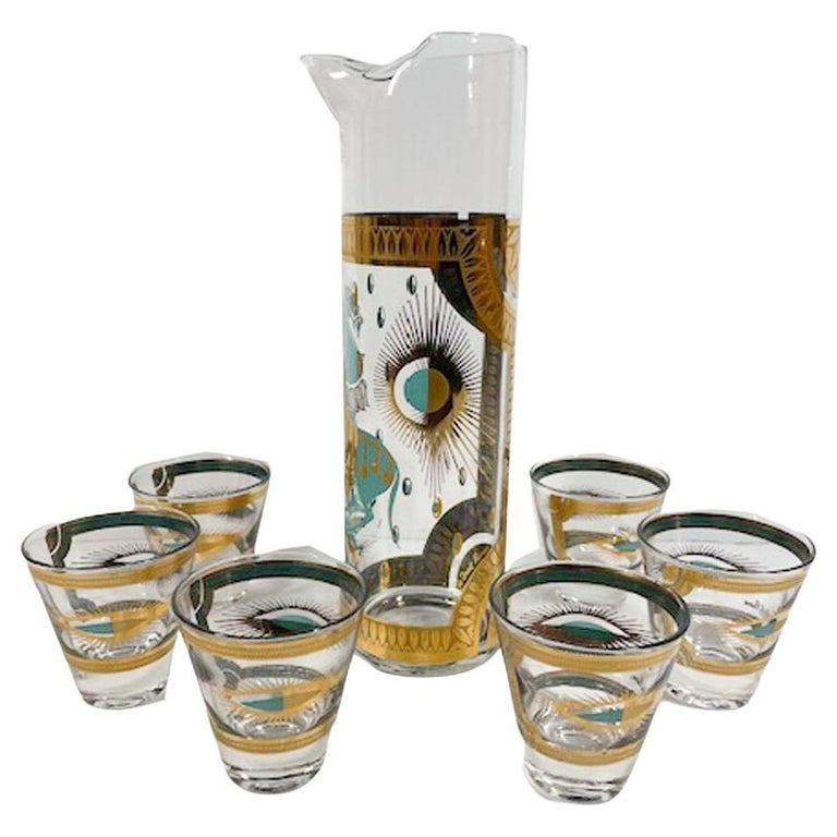 Mid-Century Fred Press Trojan Horse Cocktail Pitcher Set in Aqua with ...