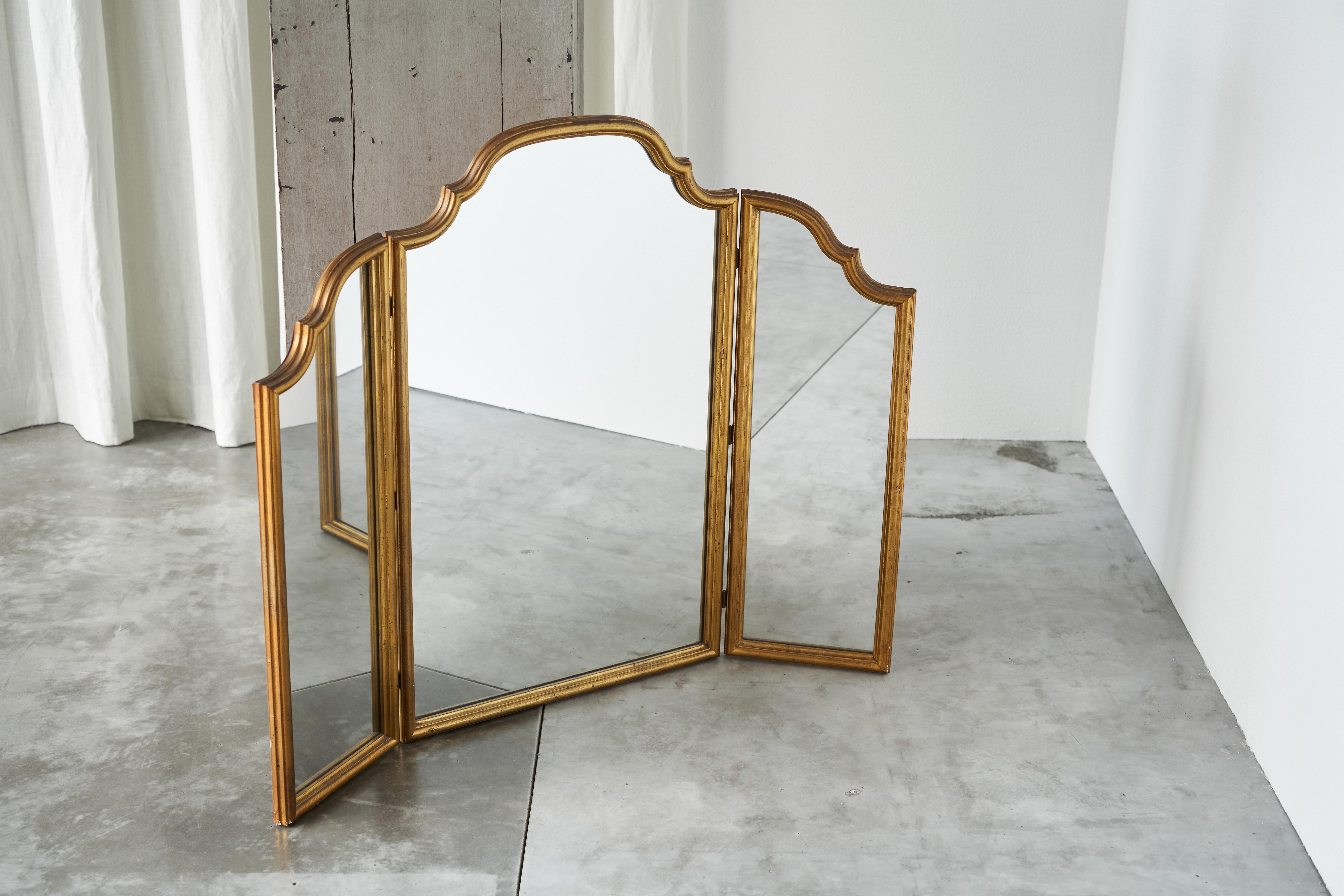 Mid-Century Freestanding Trifold Vanity Mirror in Patinated Gold ...
