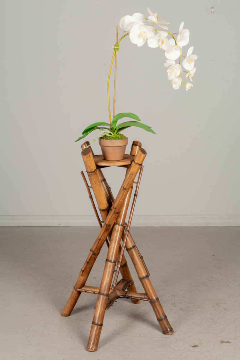 Mid Century French Bamboo and Rattan Plant Stand or Pedestal at 1stDibs