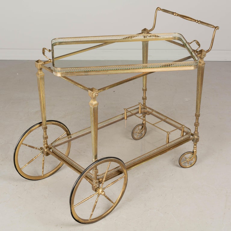 Midcentury French Brass Bar Cart For Sale at 1stDibs