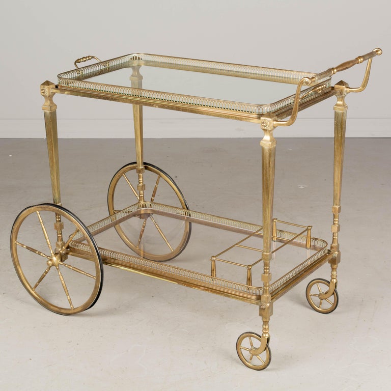 Midcentury French Brass Bar Cart For Sale at 1stDibs