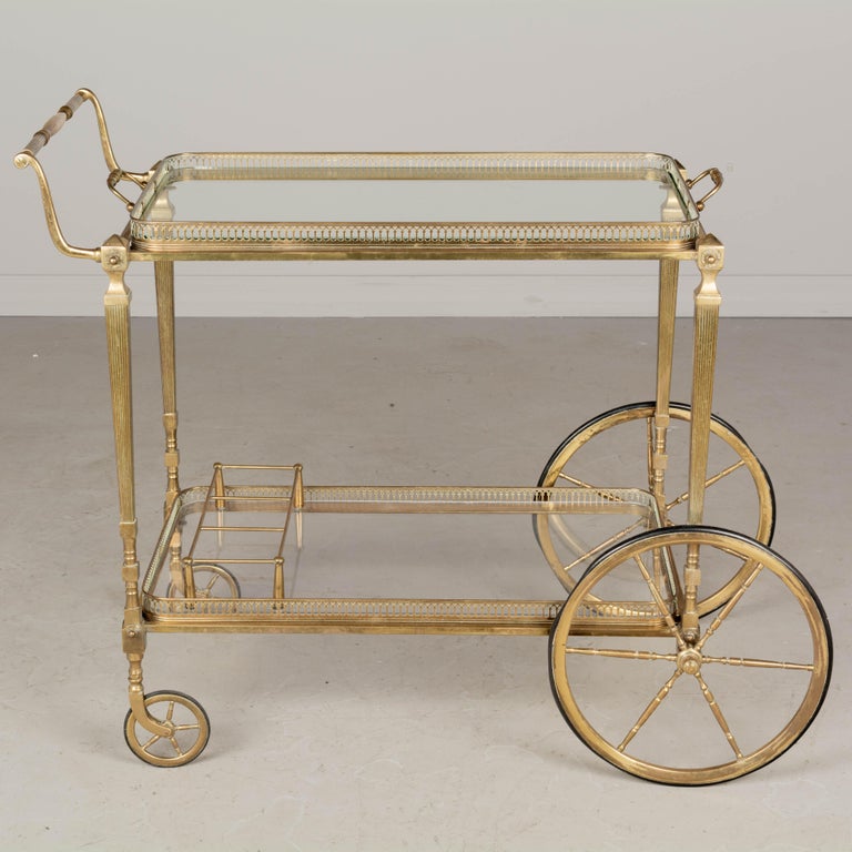 Midcentury French Brass Bar Cart For Sale at 1stDibs