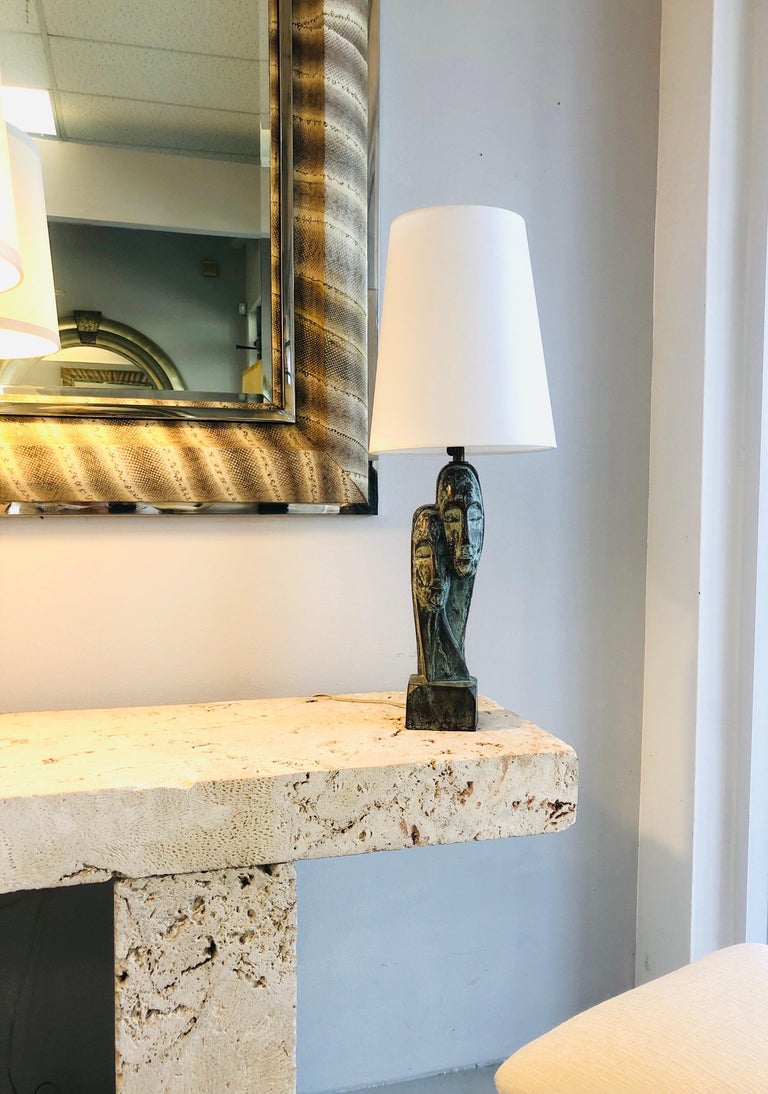 Mid Century French Bronze Verdigris Sculpture Table Lamp For Sale at ...