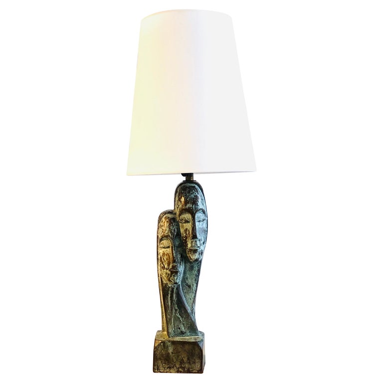 Mid Century French Bronze Verdigris Sculpture Table Lamp For Sale at ...