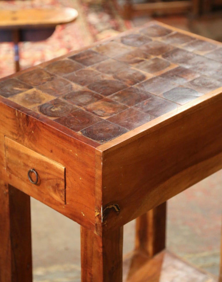 Mid-Century French Carved Beech Wood Butcher Block with Dual Sliding ...