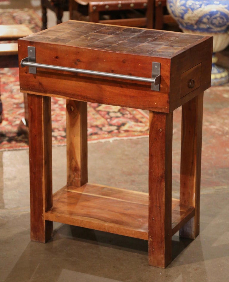 Mid-Century French Carved Beech Wood Butcher Block with Dual Sliding ...