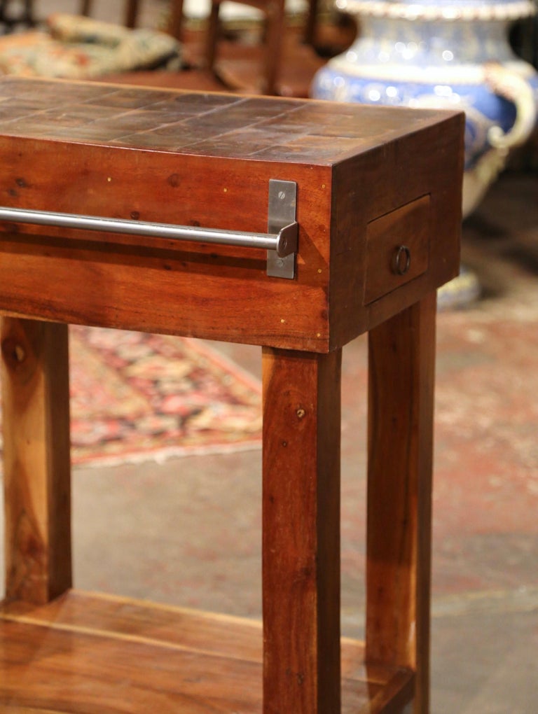 Mid-Century French Carved Beech Wood Butcher Block with Dual Sliding ...