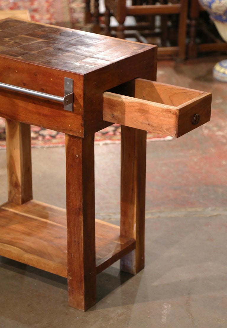 Mid-Century French Carved Beech Wood Butcher Block with Dual Sliding ...