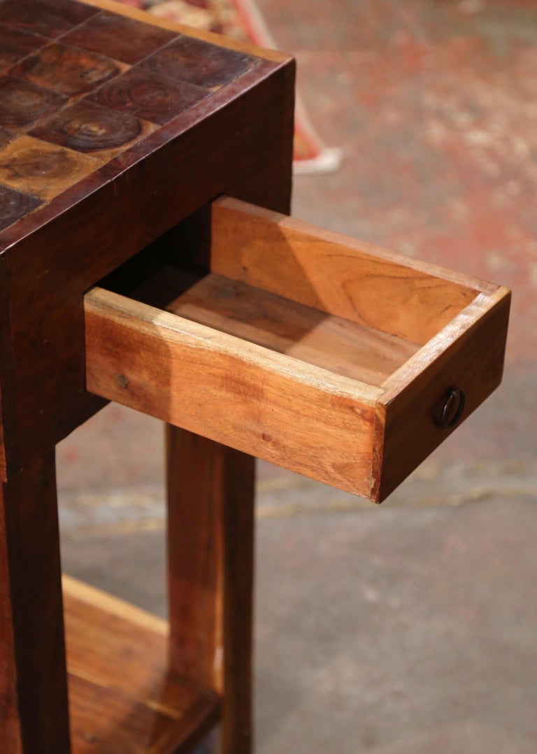 Mid-Century French Carved Beech Wood Butcher Block with Dual Sliding ...