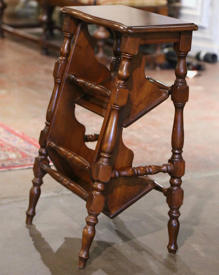 Mid-Century French Carved Beech Wood Metamorphic Folding Library Step ...