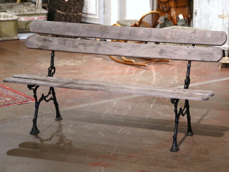 Mid-Century French Carved Wood and Cast Iron Branch-Form Garden Bench ...