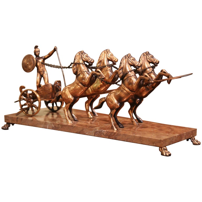Midcentury French Copper, Brass and Marble Roman Empire Racing Chariot ...