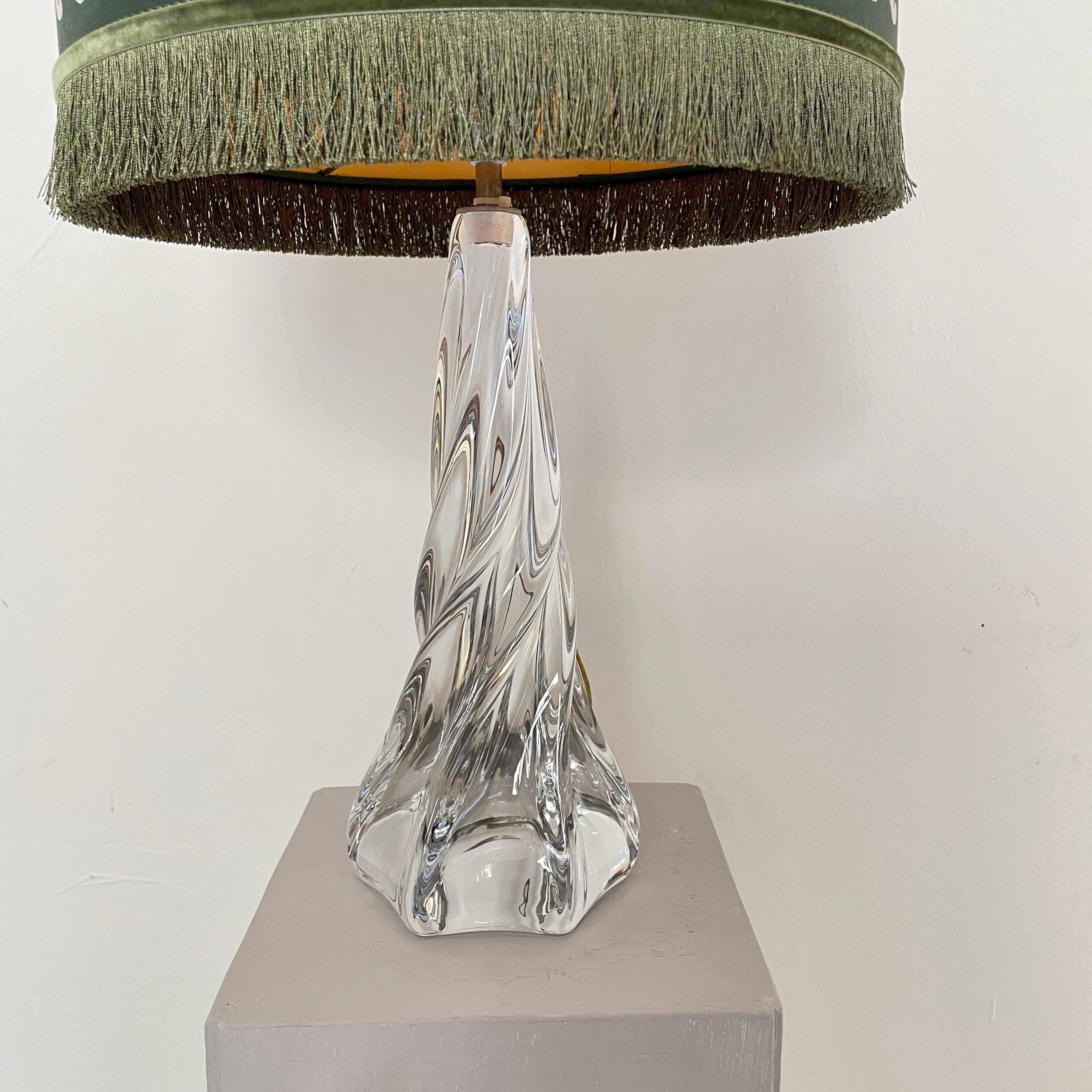 Mid Century French Crystal Glass Table Lamp with Round Fabric Lamp ...