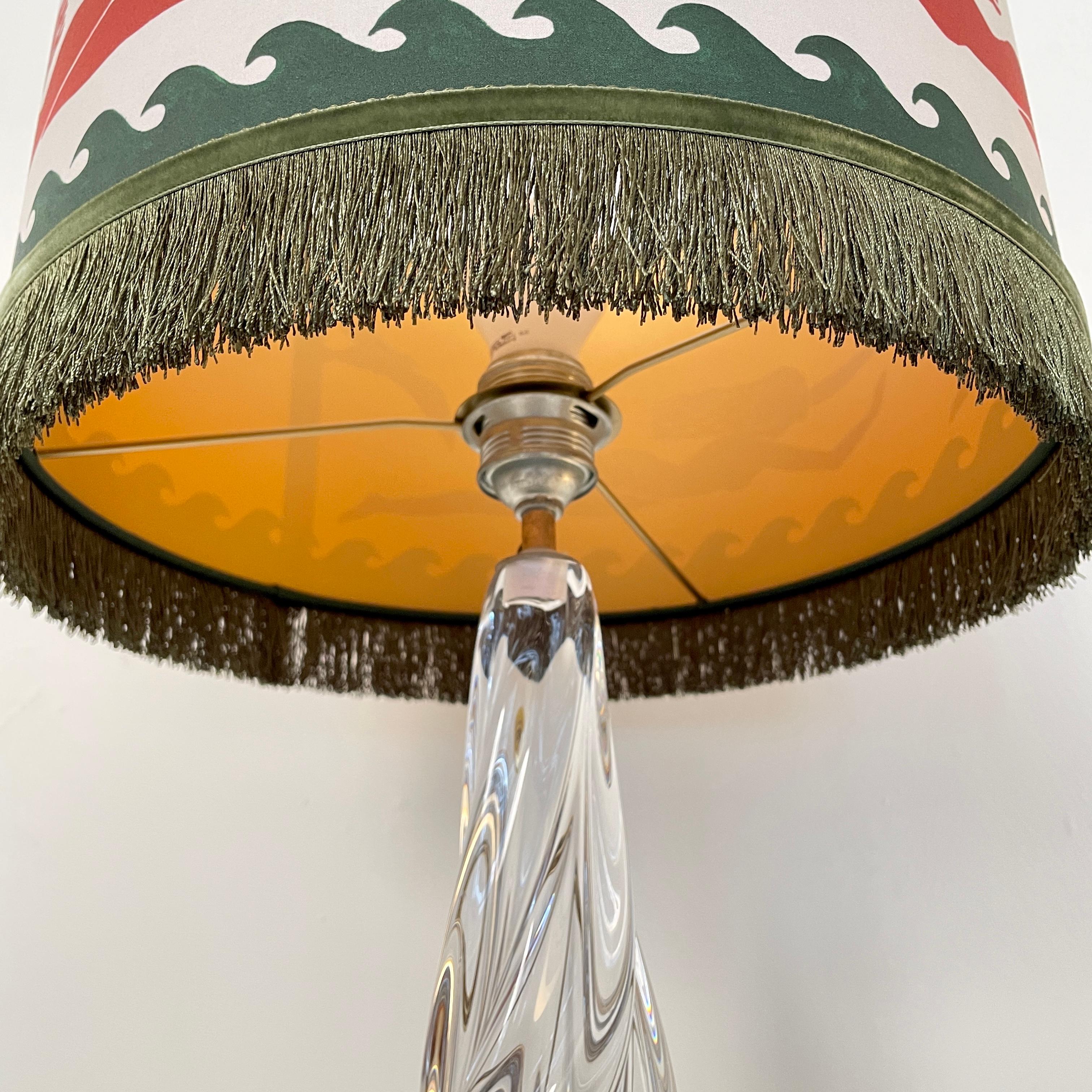 Mid Century French Crystal Glass Table Lamp with Round Fabric Lamp ...