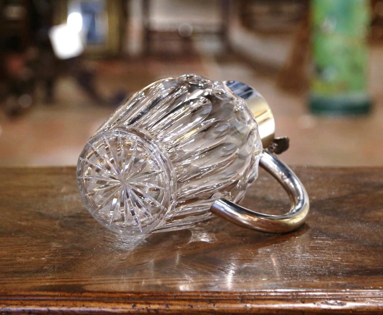 Midcentury French Cut-Glass and Silvered Brass Pitcher with Ice Holder ...