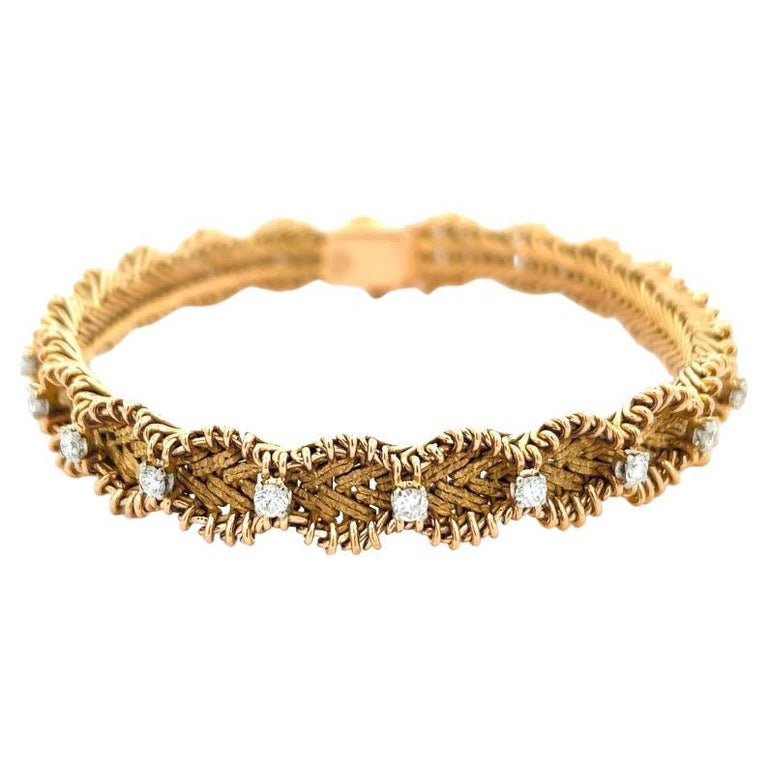 Mid-Century French Diamond 18 Karat Gold Braided Bracelet For Sale at ...
