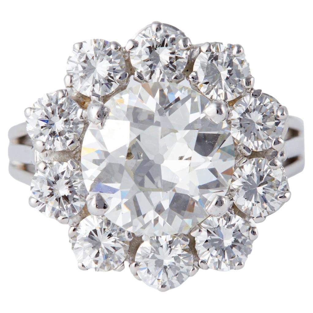 Edwardian GIA 3.11 Carat Old European Cut Diamond 18k Platinum Cluster ...
