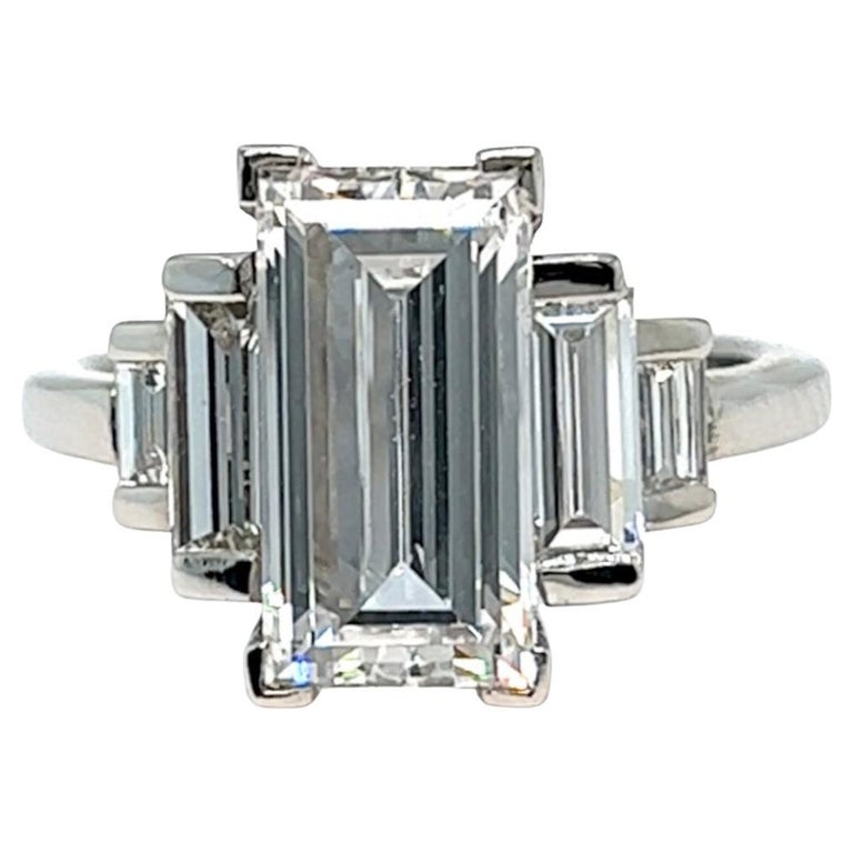 Mid Century French GIA 2.57 Carats Rectangular Step Cut Diamond ...