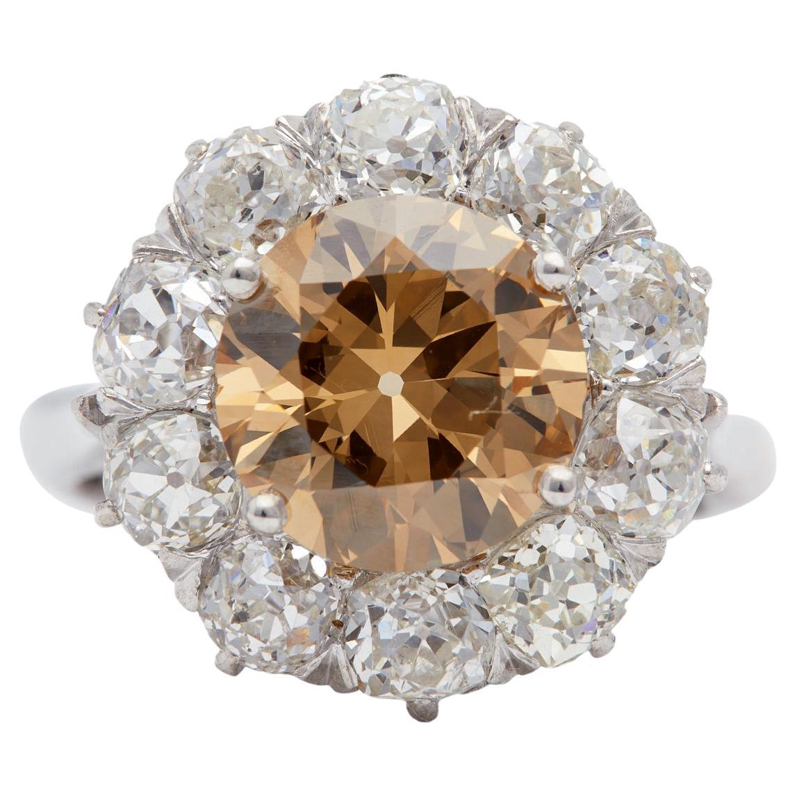 Midcentury French GIA 3.45 Carat Fancy Color Diamond 18k Gold Cluster ...
