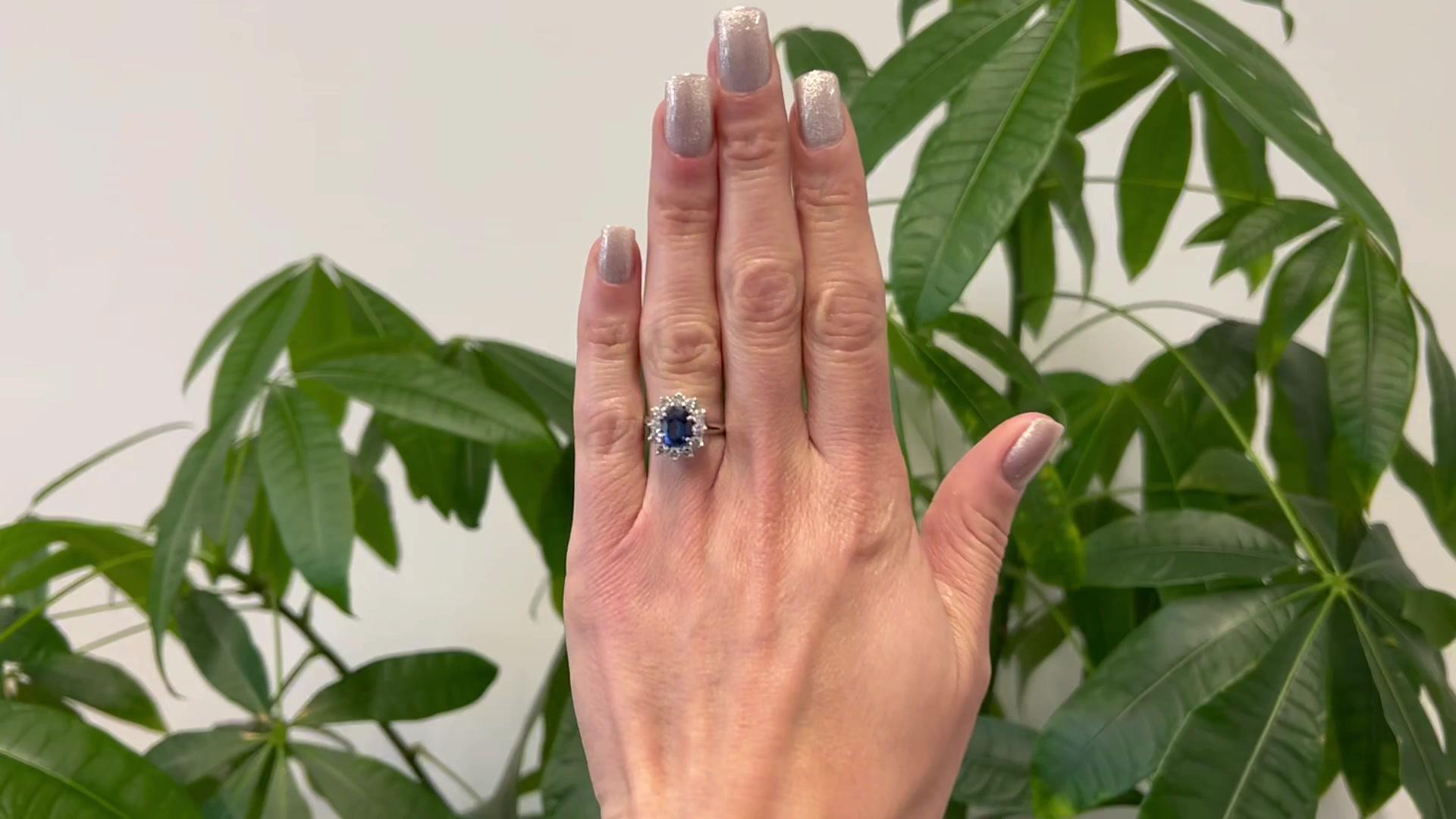 Midcentury French GIA Ceylon Sapphire Diamond 18k White Gold Cluster ...