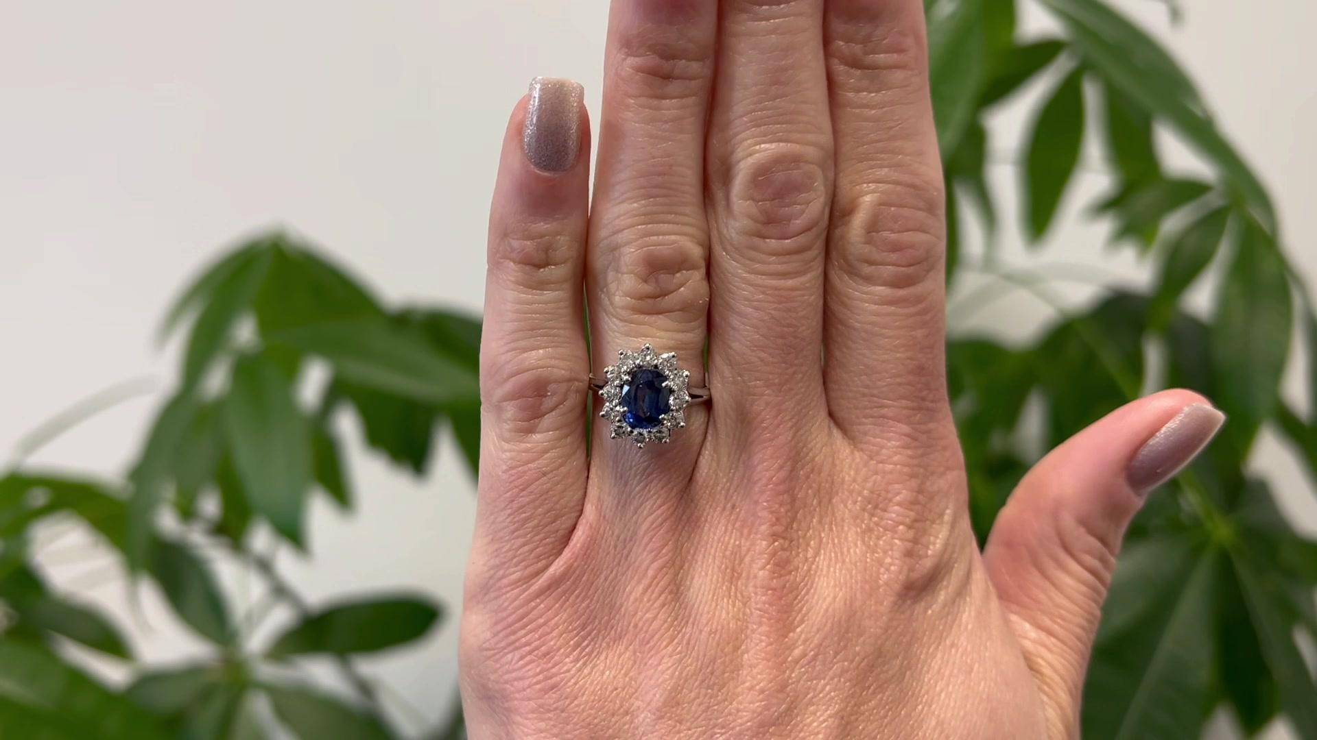 Midcentury French GIA Ceylon Sapphire Diamond 18k White Gold Cluster ...