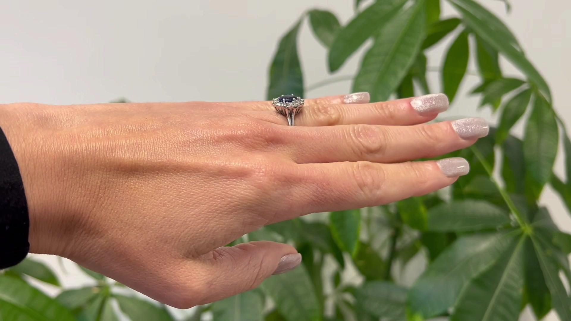 Midcentury French GIA Ceylon Sapphire Diamond 18k White Gold Cluster ...