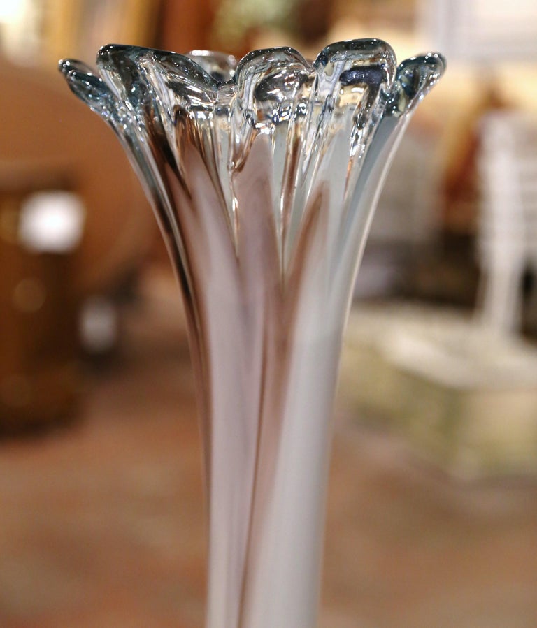 Midcentury French Hand Blown Art Glass Swirl Colored Vase For Sale at ...