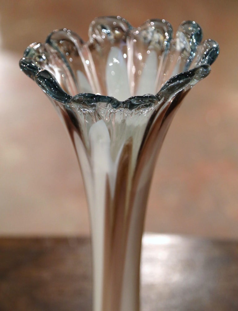 Midcentury French Hand Blown Art Glass Swirl Colored Vase For Sale at ...