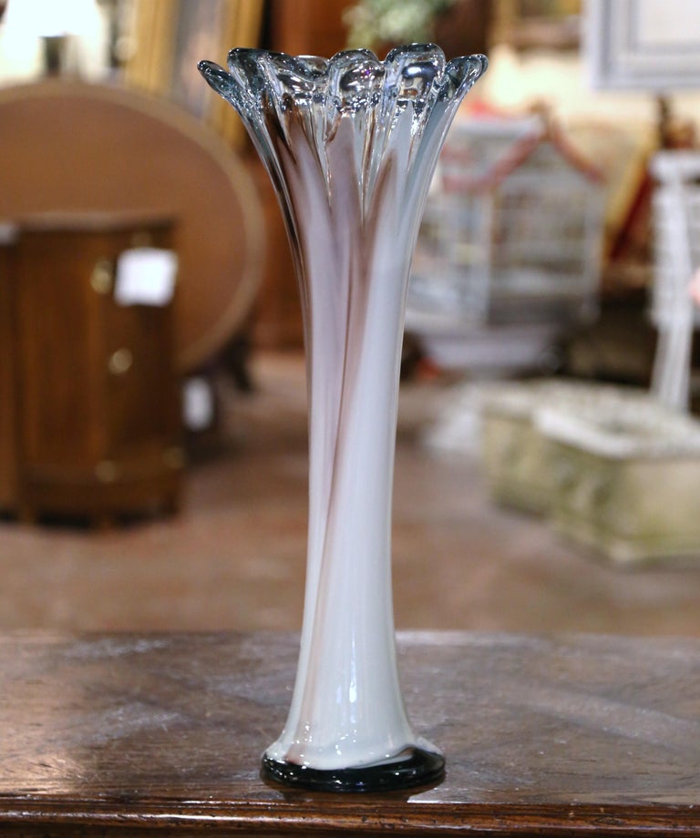 Midcentury French Hand Blown Art Glass Swirl Colored Vase For Sale at ...