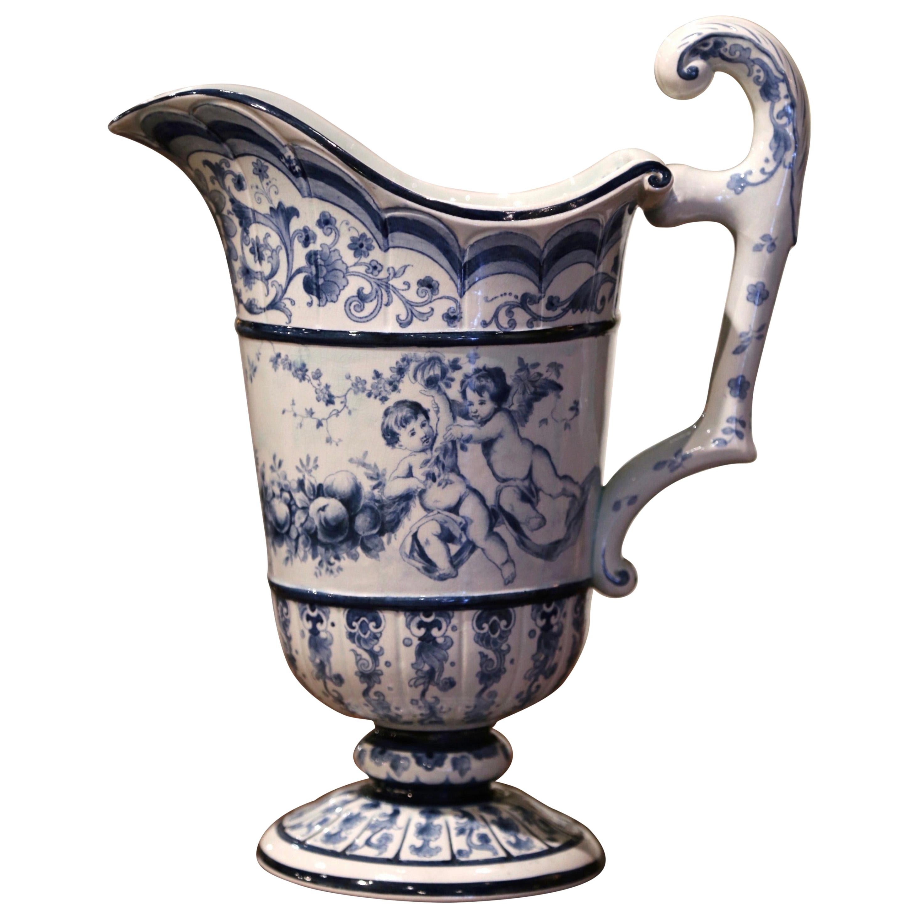 Beautiful Vintage Small Blue and White Signed Pitcher Drink & Barware ...