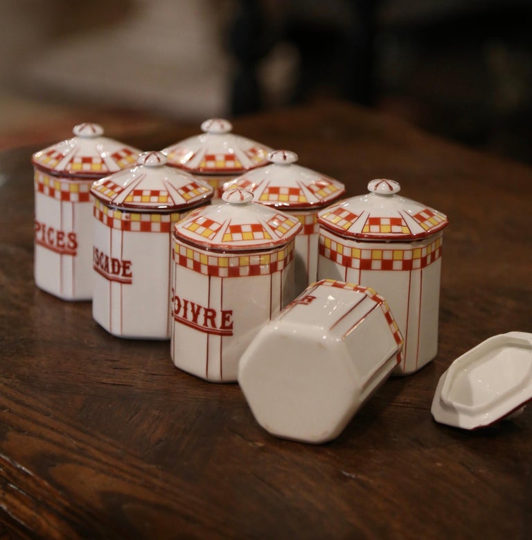 Mid-Century French Hand Painted Ceramic Canister - Set of 12 Pieces For ...