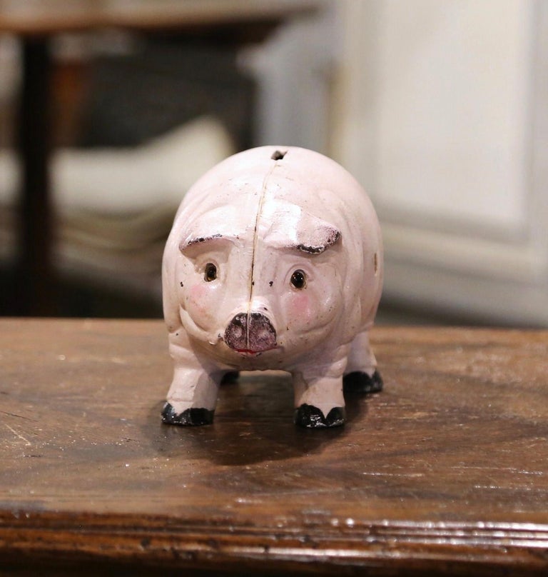Mid Century French Hand Painted Iron Piggy Bank Sculpture For Sale at ...