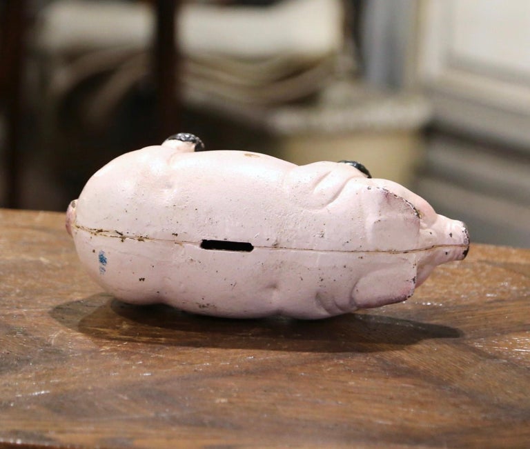 Mid Century French Hand Painted Iron Piggy Bank Sculpture For Sale at ...