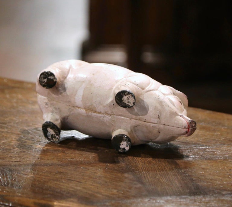 Mid Century French Hand Painted Iron Piggy Bank Sculpture For Sale at ...