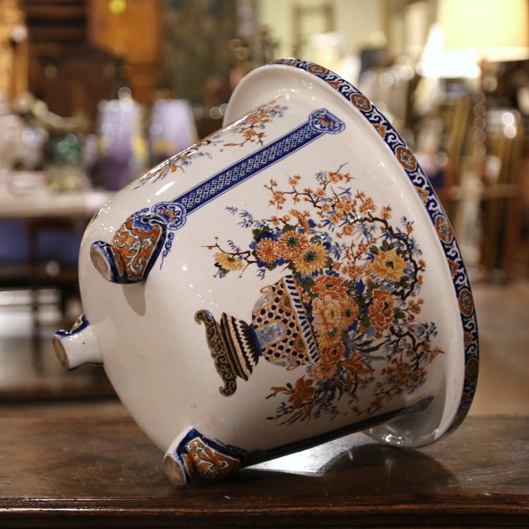 Mid-Century French Hand Painted Porcelain Planter with Floral Motifs ...