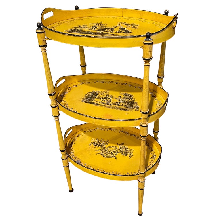 Mid-Century French Hand Painted Three-Tier Tole Side Table at 1stDibs
