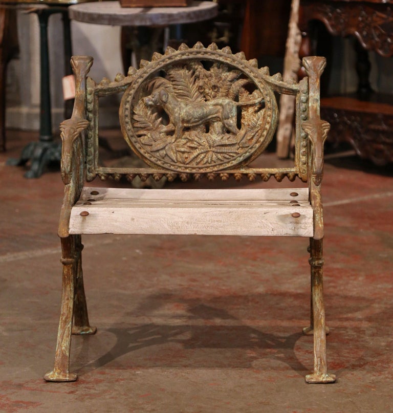 Midcentury French Iron and Teak Outdoor Armchair with Hunt Motifs at ...