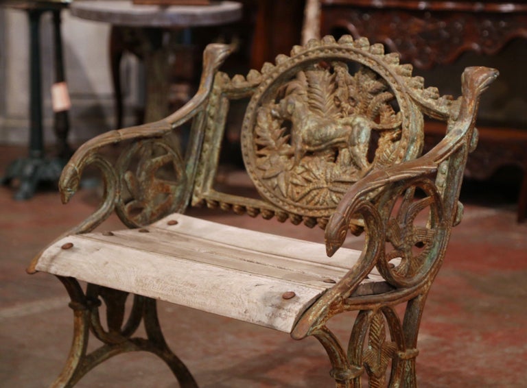 Midcentury French Iron and Teak Outdoor Armchair with Hunt Motifs at ...