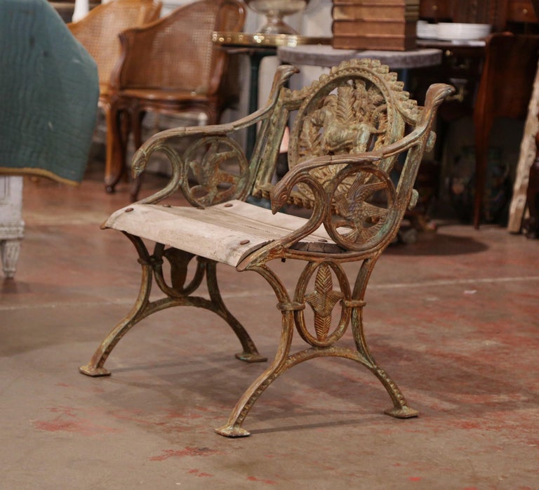 Midcentury French Iron and Teak Outdoor Armchair with Hunt Motifs at ...