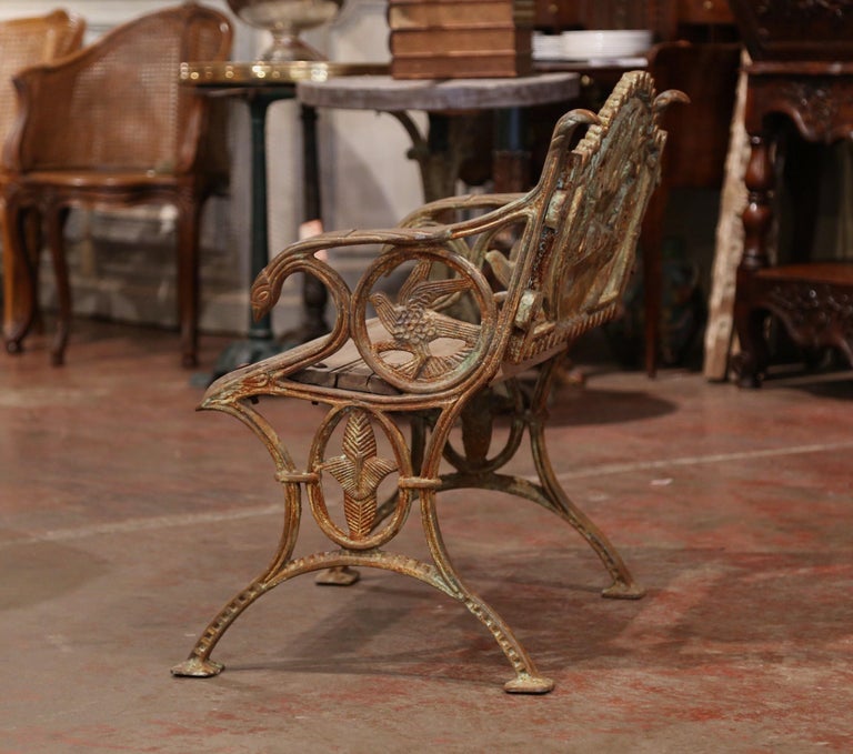Midcentury French Iron and Teak Outdoor Armchair with Hunt Motifs at ...