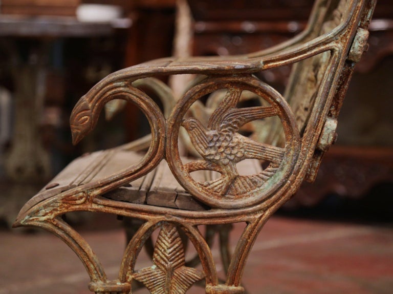 Midcentury French Iron and Teak Outdoor Armchair with Hunt Motifs at ...