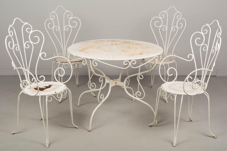 Midcentury French Iron Garden Dining Table and Chairs Patio Set For ...