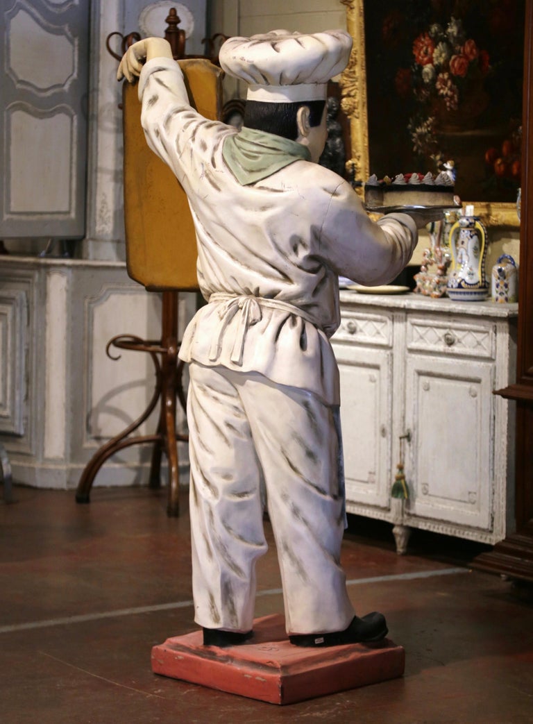 Mid-Century French Life Size Fiberglass Chef Baker Statue Holding Cake ...