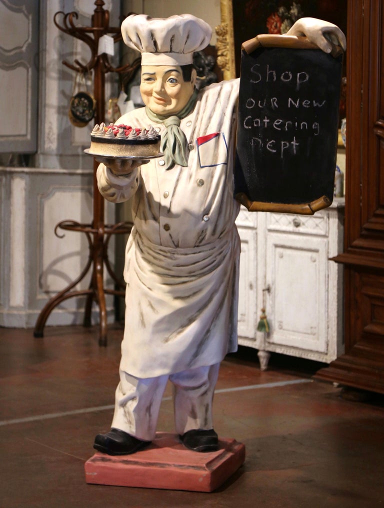Mid-Century French Life Size Fiberglass Chef Baker Statue Holding Cake ...