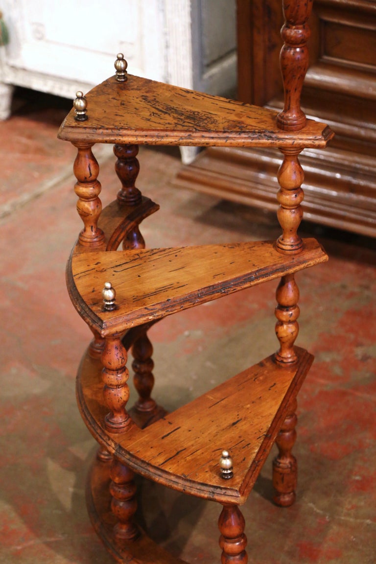 Mid-Century French Louis XIII Carved Walnut and Brass Spiral Library ...