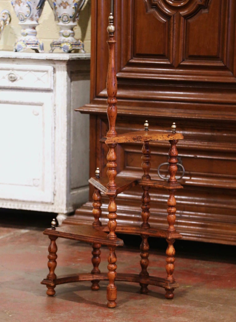 Mid-Century French Louis XIII Carved Walnut and Brass Spiral Library ...