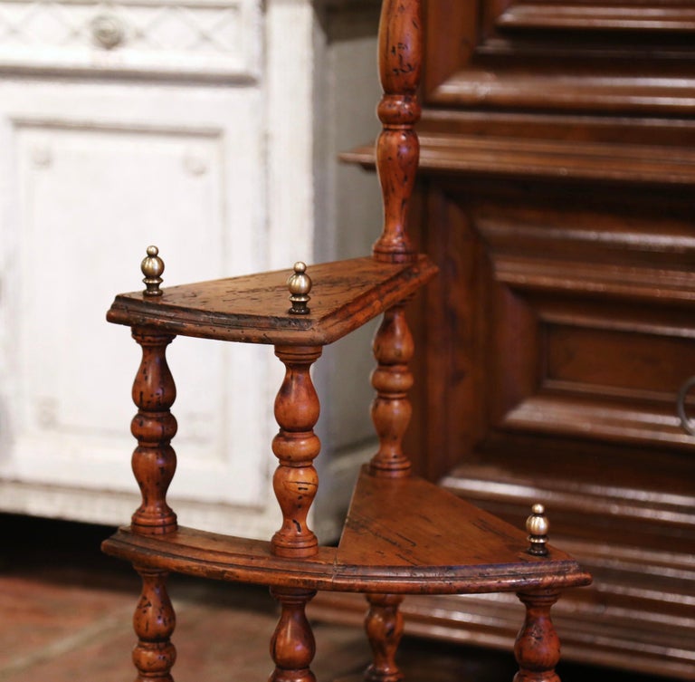 Mid-Century French Louis XIII Carved Walnut and Brass Spiral Library ...